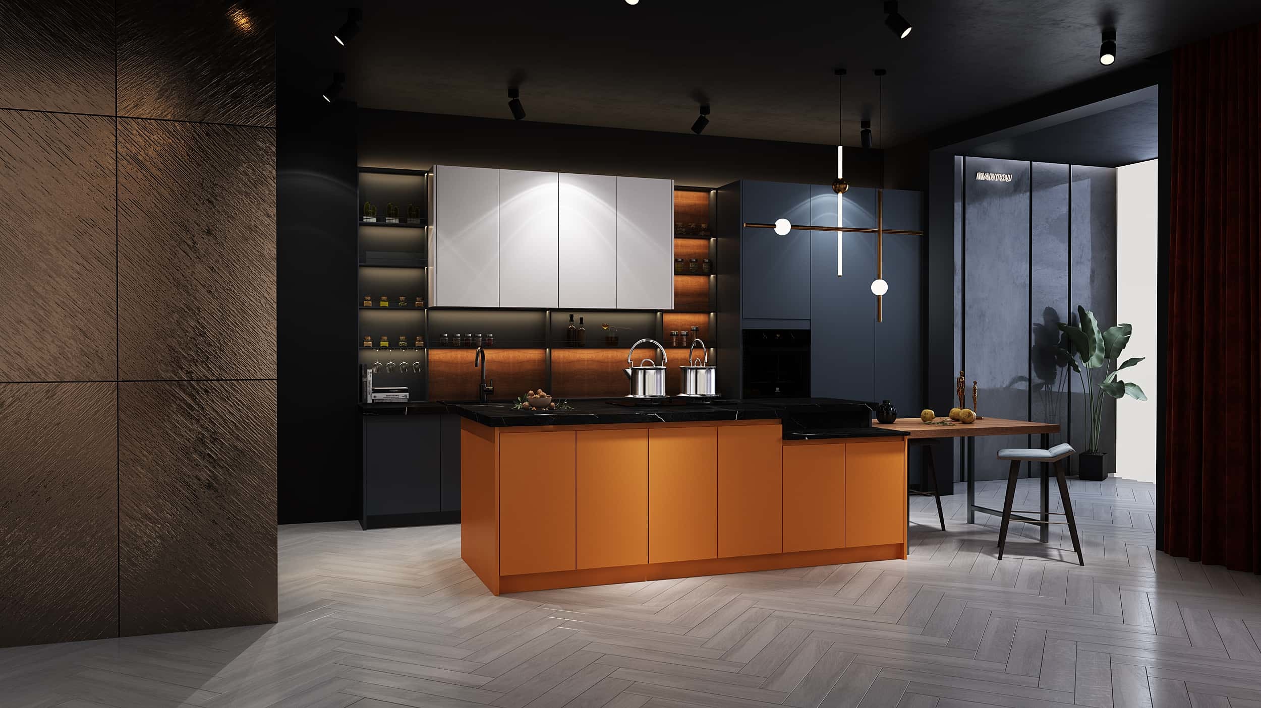 Orange Stainless Steel 304/316 Grade Kitchen Cabinets