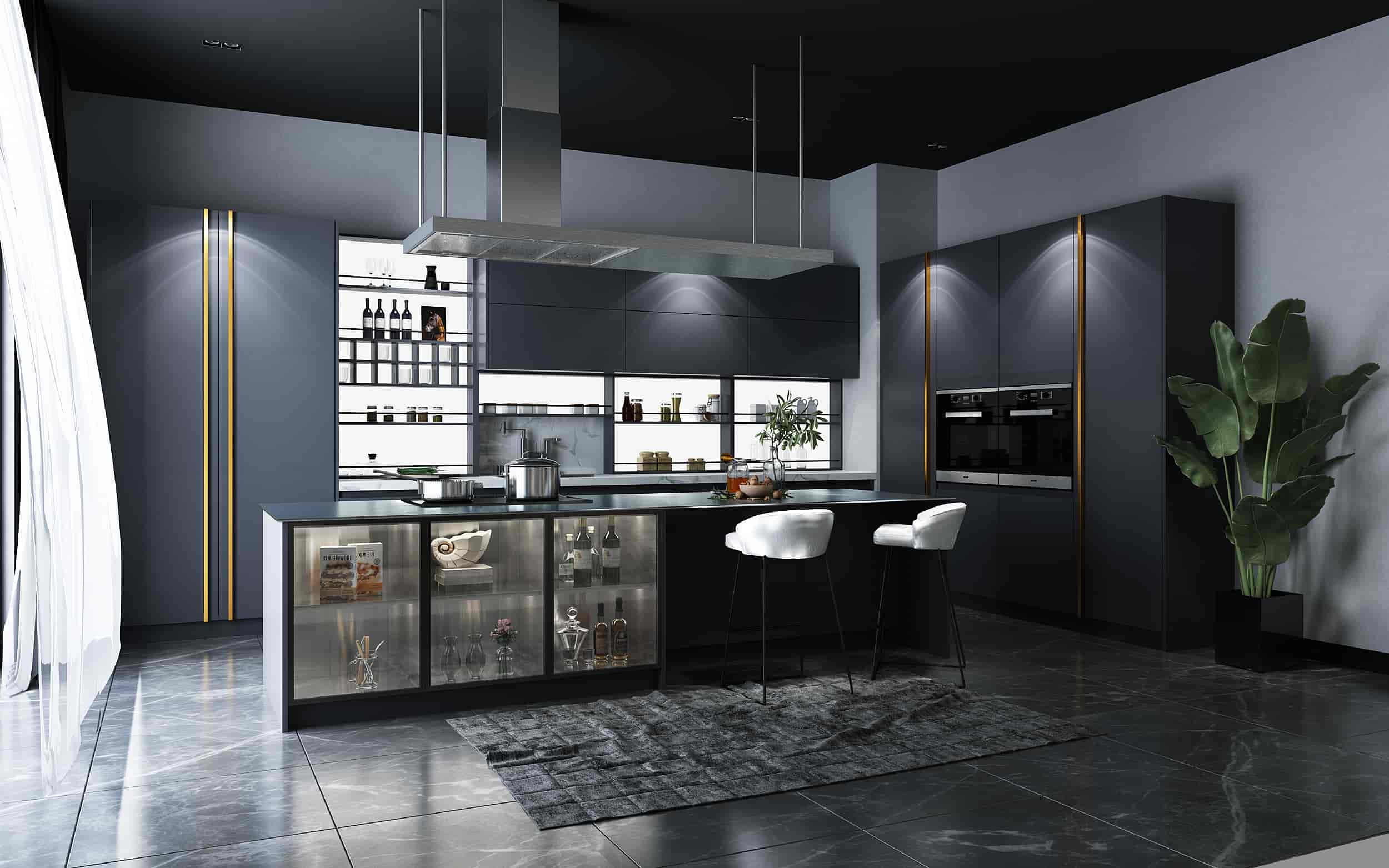 304 Stainless Steel Kitchen Cabinets with Gold Trim - Durable & Stylish